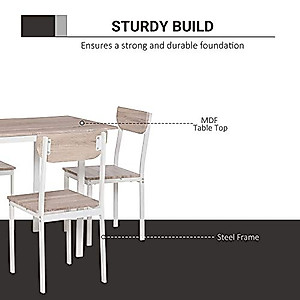 HOMCOM Modern 5-Piece Dining Table Set for 4 with Foldable Drop Leaf, 4 Chairs, and Metal Frame for Small Spaces, White
