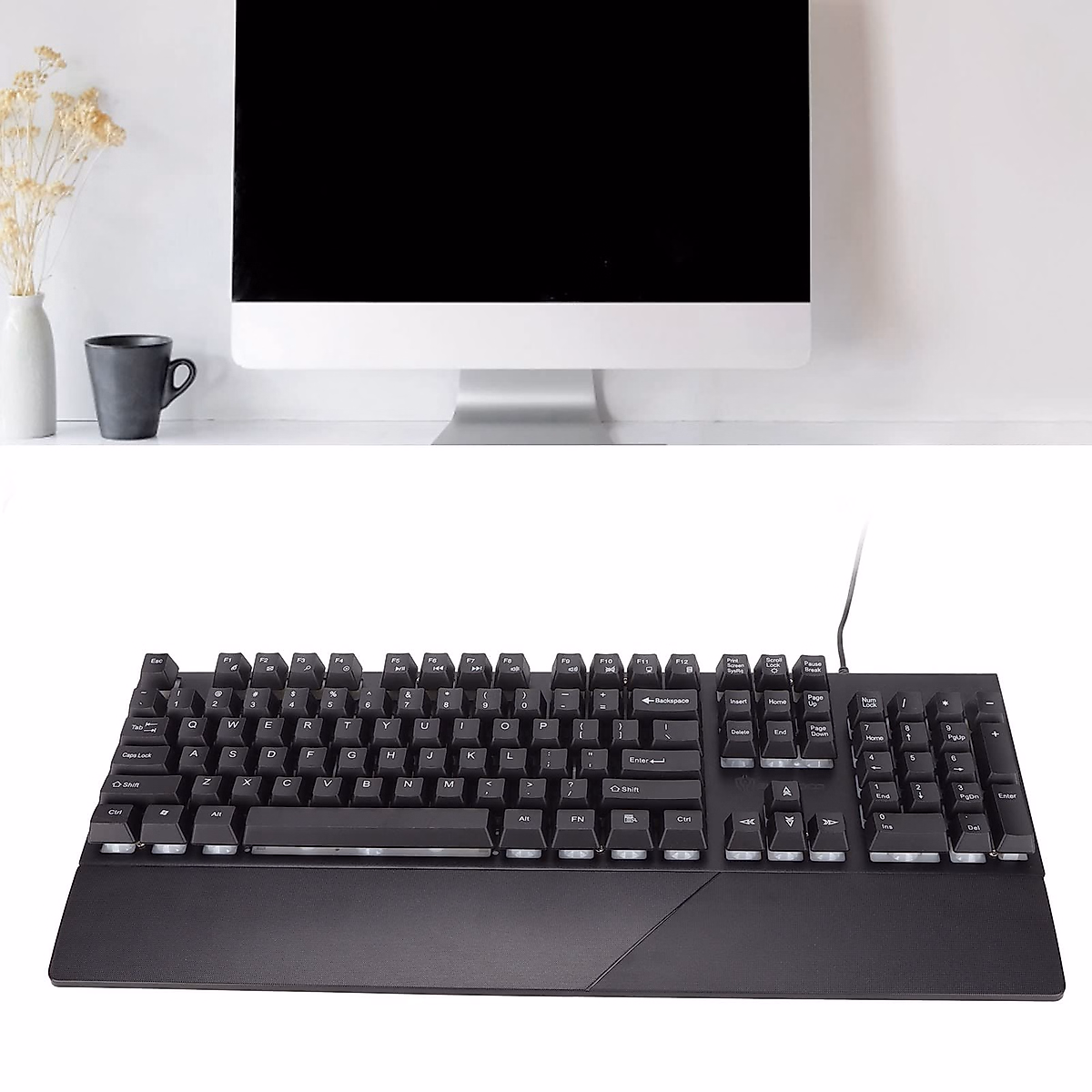 Mechanical Gaming Keyboard, Wired RGB Gaming Keyboard with Ergonomic Wrist Rest, 104 Keys USB Computer Keyboard for Laptop/Desktop/PC (Black)