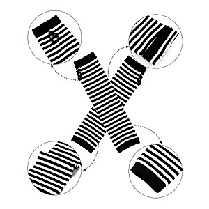 4 Pairs Women Knit Arm Warmers Long Fingerless Gloves Knitted Elbow Length Gloves Thumb Hole Gloves Winter (Black White, Black Grey, Black Blue, Black Coffee)