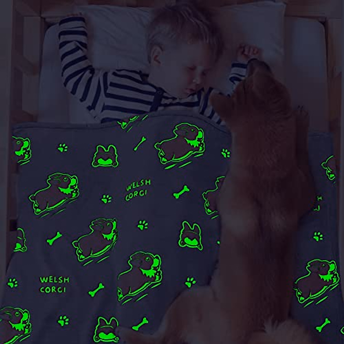Cute Corgi Blanket Corgi Gifts for Corgi Lovers Glow in The Dark Blanket Flannel Plush Kids Blanket Corgi Stuff Decor Home Soft Flannel Blanket for Couch Sofa Christmas Birthday Gifts