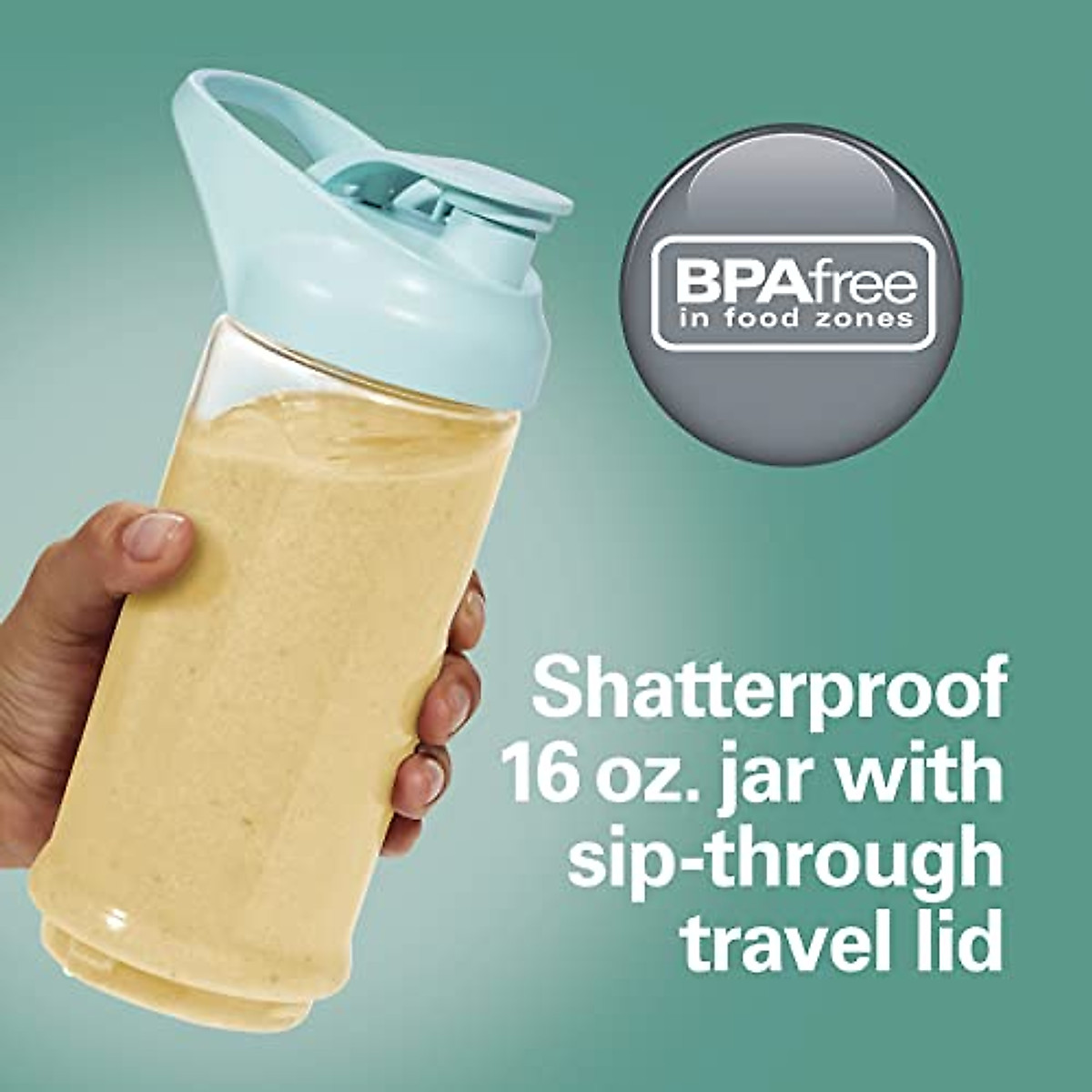 Hamilton Beach Mini Cordless Portable Personal Blender for Shakes and Smoothies, USB Rechargeable, 16 oz. Jar with Leakproof Travel Lid, 6 Stainless Steel Blades, Blue (51182)