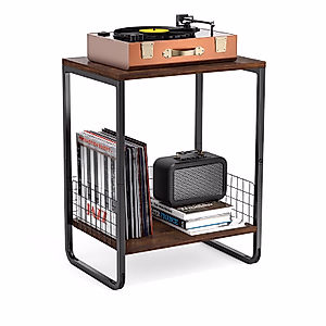 Emfogo Record Player Stand, 2 Tier Record Player Table Turntable Stand with Vinyl Record Album Storage, Retro Nightstand Small End Table for Living Room Bedroom Office(Rustic Brown)