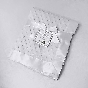 American Baby Company Heavenly Soft Chenille Receiving Blanket, 2-Layer Design with Minky Dot & Silky Satin, White, 30" x 40" for Boys and Girls