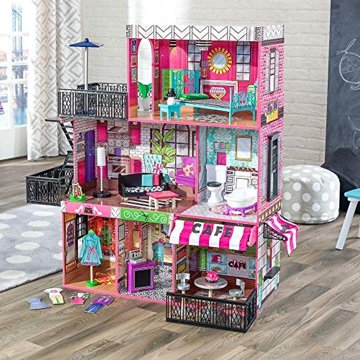 KidKraft Brooklyn's Loft Wooden Dollhouse with 25-Piece Accessory Set, Lights and Sounds, Gift for Ages 3+ 41.75" x 18.25" x 41.75"