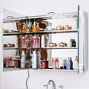 Chende 30" H x 32" W Bathroom Medicine Cabinet Mirror and Lights, Lighted Medicine Cabinet with 2 Sockets and Inside Lights, Stainless Steel LED Cabinet