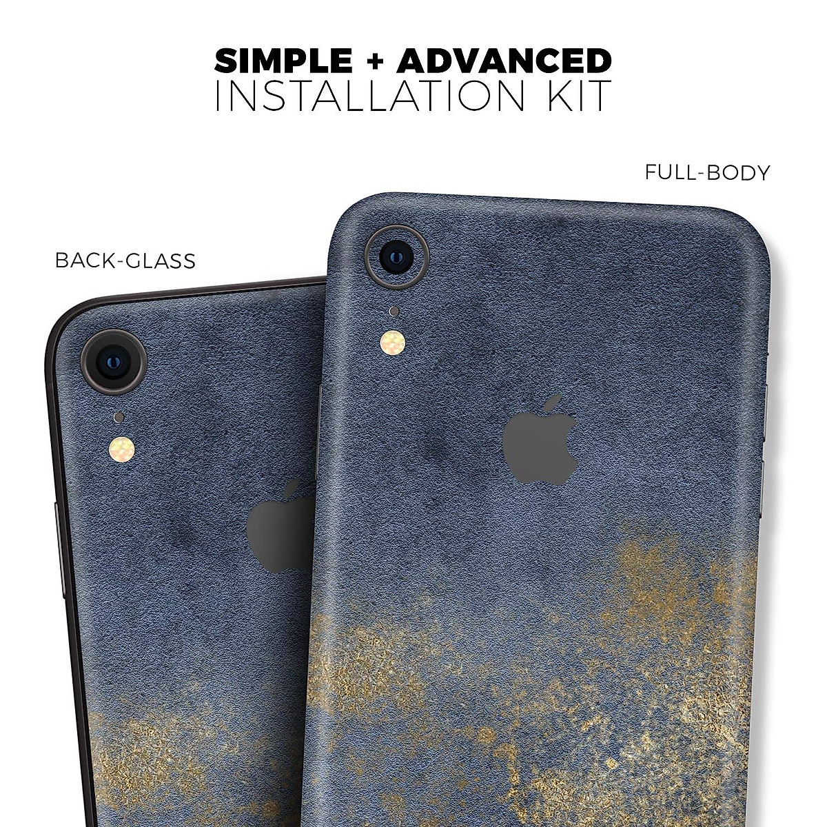Design Skinz Navy Gold Foil v6 Protective Vinyl Decal Wrap Skin Cover Compatible with The Apple iPhone XR (Screen Trim & Back Glass Skin)