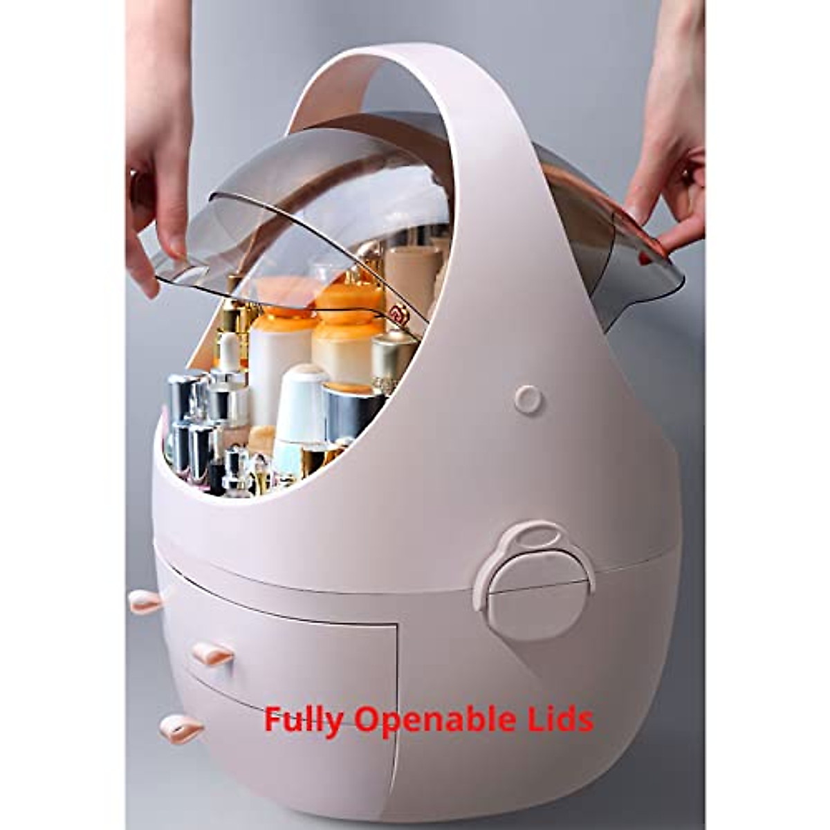 SHINYSTAR Extendable Large Cosmetic Storage Organizer with Drawers-Clear Makeup Box with Lid and Handle-Beauty Organizers and Storage Countertop-Skincare Organizers Dust Water Proof (Light Pink)