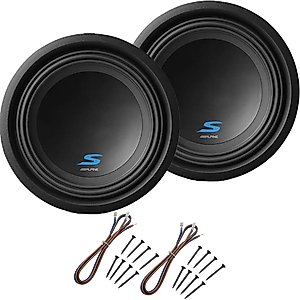 Alpine S-W10D4 Car Audio Type S Dual 4 Ohm 1200 Watt 10" Subwoofers with Sub Install Kit Package