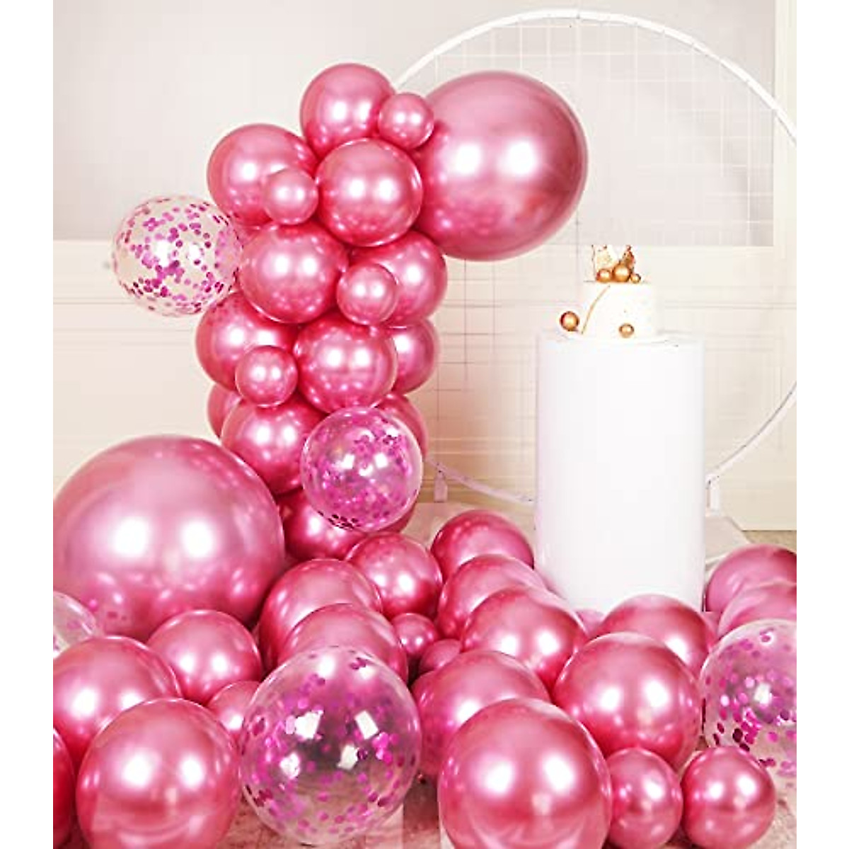 RainbowQ Party 55PCS Hot Pink Metallic Balloons Different Sizes 18/12/5 Inch and Fuchsia Confetti Balloons Shiny Latex Helium Balloons Set for Anniversary Graduation Wedding Birthday Party Decorations