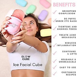 Glow Cube Ice Roller For Face Eyes and Neck To Brighten Skin & Enhance Your Natural Glow/Reusable Facial Tool to Tighten & Tone Skin & De-Puff The Eye Area (Black)
