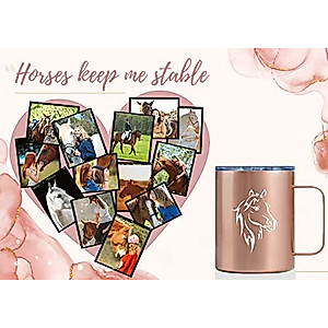 Onebttl Horse Gifts for Girls, Women, Horse Lovers, Insulated Stainless Steel Coffee Mug with Lid and Handle, Equestrians, Cowgirls Gifts for Birthday, Christmas, 12 oz, Rose Gold