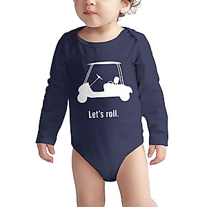 Let's Roll Golf Cart Baby Bodsuit Long Sleeve Rompers Cotton Jumpsuit Outfits Navy, 0-6 Months