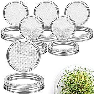 6PCS Stainless Steel Sprouting Lids – Regular Mouth Mason Jars Lids for Germination Kit 304 Stainless Steel Sprouting Jar Mesh Lids for Sprouts Grow Kit for Growing Broccoli Mung Bean Sprouts Alfalfa