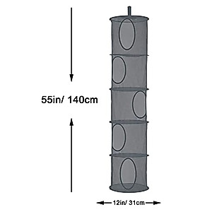 Libeder Mesh Hanging Storage Space Saver Bags Organizer,Foldable Storage Organizer 5 Compartments Toy Storage Basket for Kids Room Bathroom 2 Sets Grey