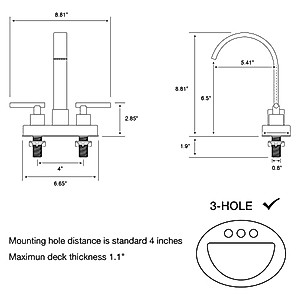 DIKUROOMS Bathroom Faucet 2 Handle 4 Inch Centerset Lavatory Vanity Sink Faucet with Overflow Pop-Up Drain and cUPC Water Supply Lines, Square Shaped 360 Degree Swivel Waterfall Spout, Matte Black