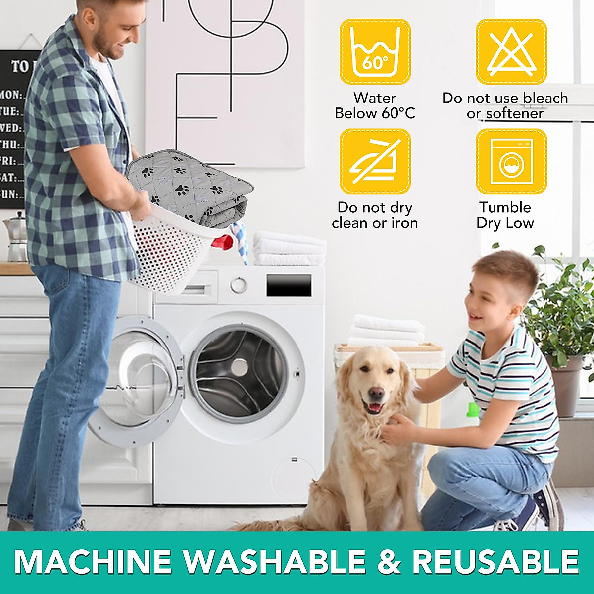 FURWEY 2 Pack Large 30"X34" Washable Pee Pads for Dogs Super Absorbent Dog Training Pads Non-Slip Waterproof Pet Training Pads Mats Whelping Pads for Dogs Cats Puppy