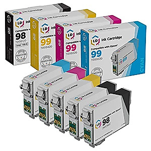 LD Remanufactured Ink Cartridge Replacements for Epson 98 & Epson 99 (2 Black, 1 Cyan, 1 Magenta, 1 Yellow, 5-Pack)