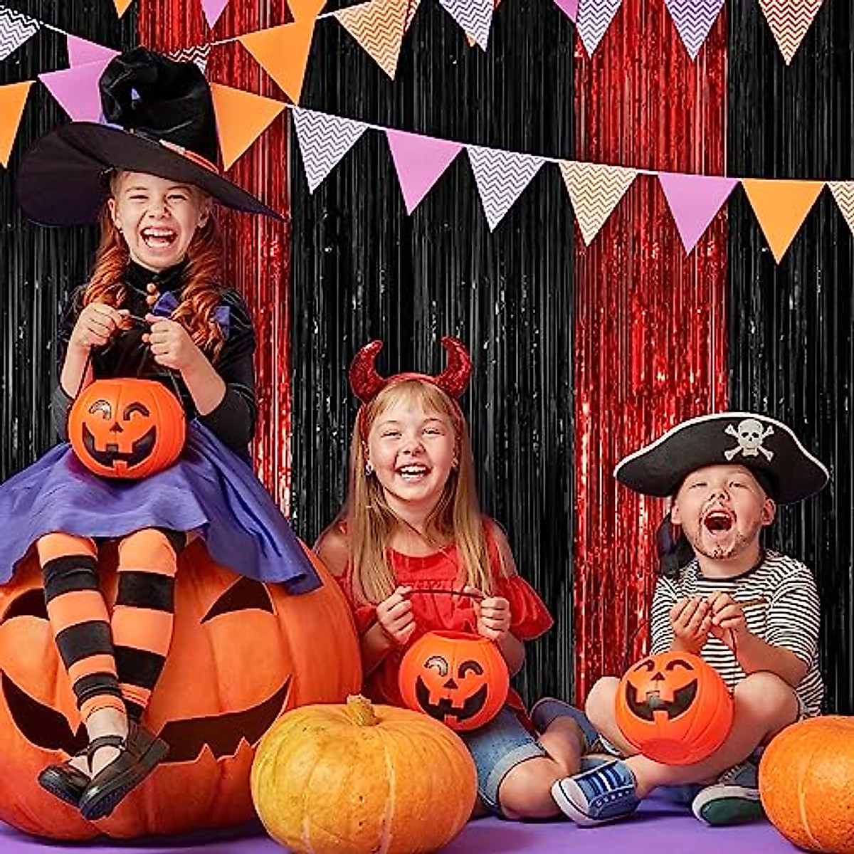 Black Red Fringe Curtain Party Streamers 2Pack 3.3x8.3 Ft Foil Fringe Backdrop Curtains for Birthday Wedding Bridal Baby Shower Holiday Tinsel Streamers Black Party Decorations Door Streamers