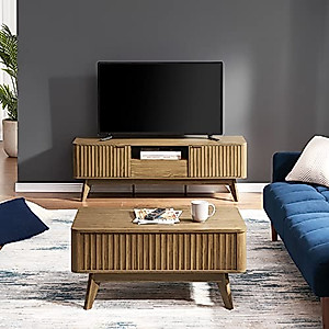 mopio Brooklyn Lift Top Coffee Table for Living Room, Mid Century, Modern Farmhouse with Lifting Tabletop & Hidden Storage, Fluted Panel, Rising Pull Up Dining Table (Walnut)