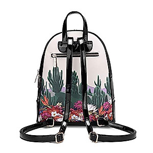 Frida Kahlo Cactus Licensed Faux Leather Large Backpack (Black)