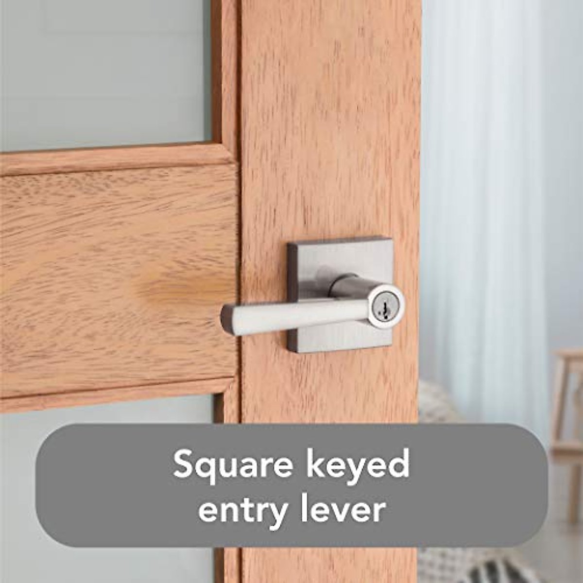 Baldwin Spyglass , Entry Door Handle Reversible Lever with Keyed Lock Featuring SmartKey Re-key Technology and Microban Protection, in Satin Nickel