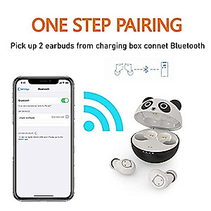 Jinpei Cute Panda Wireless Earphones, Waterproof, Noise Cancelling in-Ear erbuds, TWS Stereo Headphones, Built in mic Headset Premium Sound with deep Bass