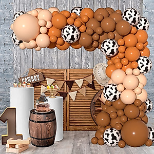 JOGAMS Cow Balloons Arch Garland Kit with 163Pack Brown Nude Cow Print Balloons for Farm Western Cowboy Cowgirl Cow Theme Birthday Baby Shower Party Decorations