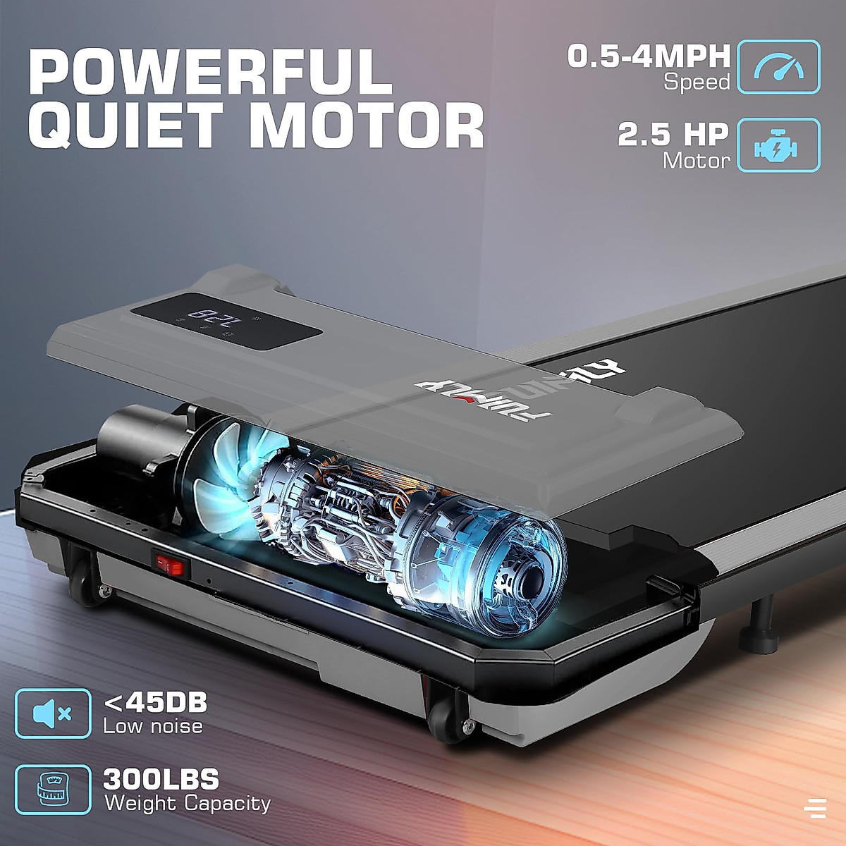 FUNMILY Walking Pad Treadmill with Incline, Under Desk Treadmill 300 lb Capacity, 2.5HP Portable Treadmills for Home Office, 3 in 1 Walking Jogging Running Machine with Shock Absorption, LED Display