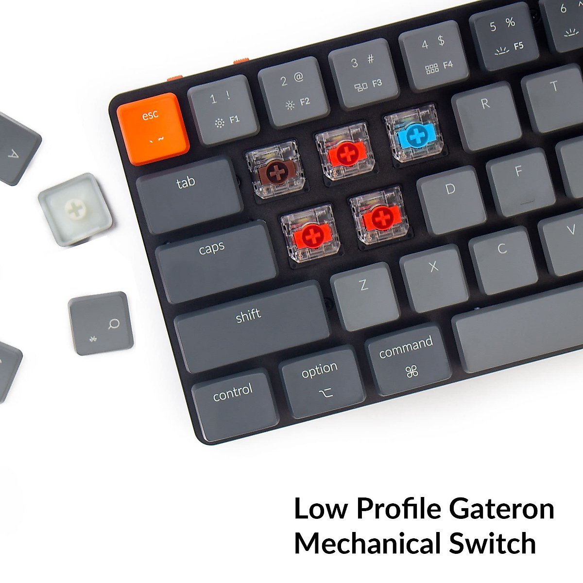 Keychron K7, 68 Keys Ultra-Slim Wireless Bluetooth/Wired Mechanical Keyboard with Low-Profile Gateron Mechanical Red Switch, White LED Backlit Compatible with Mac Windows