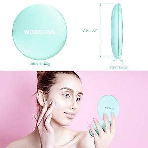 wobsion Travel Mirror with Light, Rechargeable 1x/10x Compact Magnifying Mirror, Dimmable Pocket Mirror,3.5inch Travel Size,Portable for Handbag,Purse,Gift,Cyan