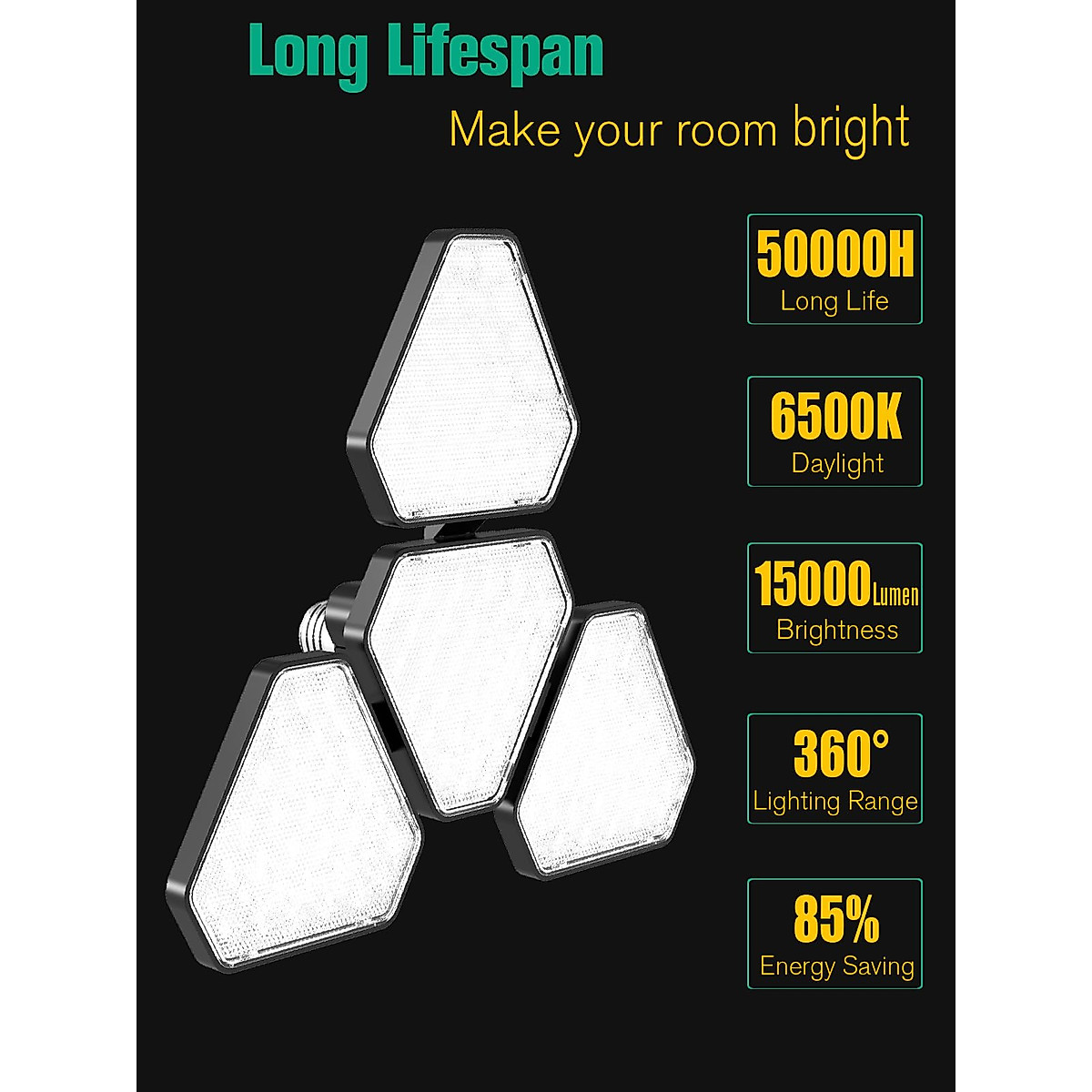 STODER Garage Lights Ceiling LED Adjustable Angles 120W 12000 Lumens 6500K Daylight Deformable Garage Ceiling E26/E27 Light Suitable for Garage Shop Basement Workshop (2Pack)