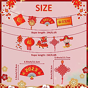 22 Pieces Chinese New Year Decorations Set Includes 2023 Chinese New Year Banner Year of The Rabbit Porch Sign Red Gold Hanging Wall Decor and 20 Pieces Fu Character Window Stickers for 2023 Party