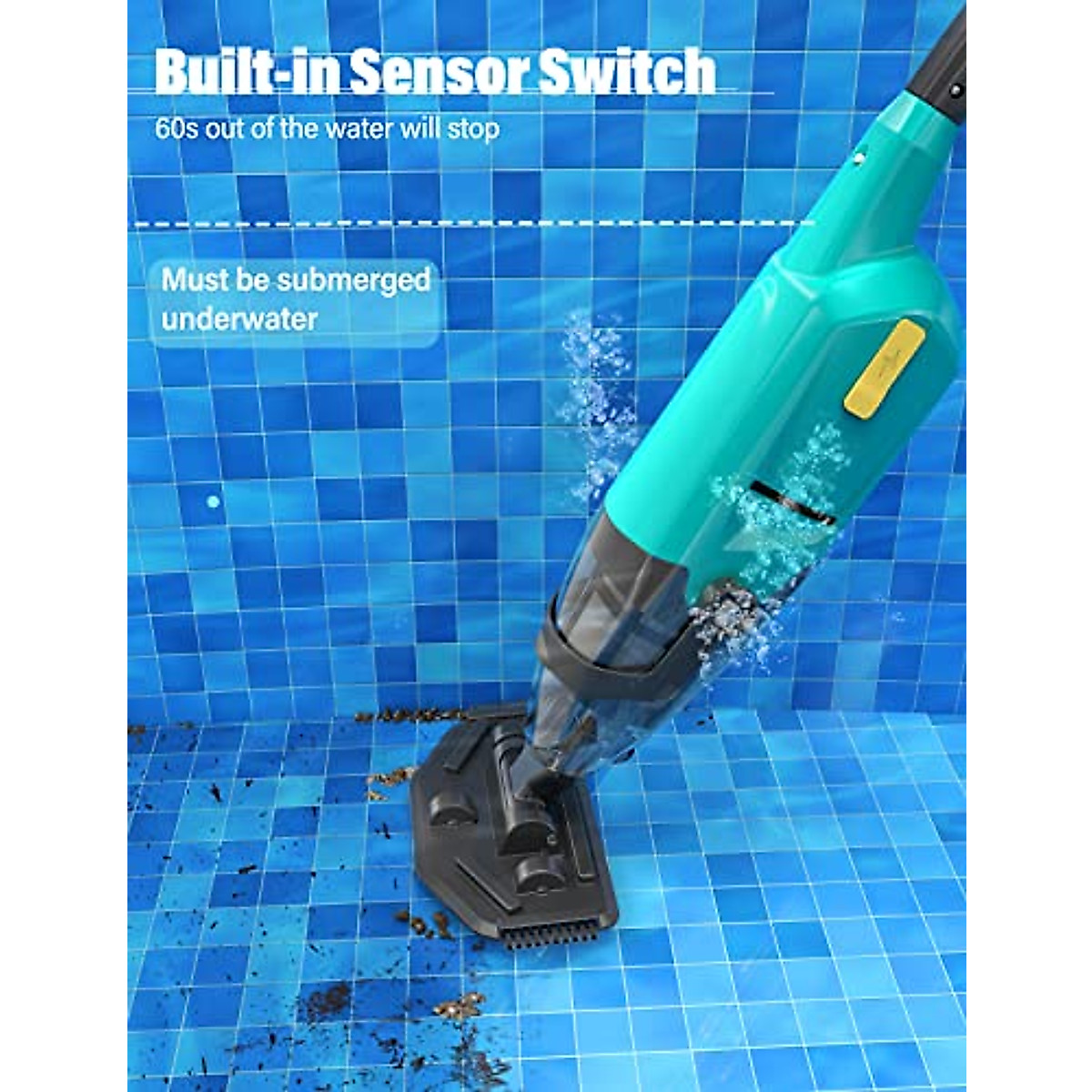 Efurden Handheld Pool Vacuum, Rechargeable Pool Cleaner with Running Time up to 60-Minutes Ideal for Above Ground Pools, Spas and Hot Tub for Sand and Debris, Green