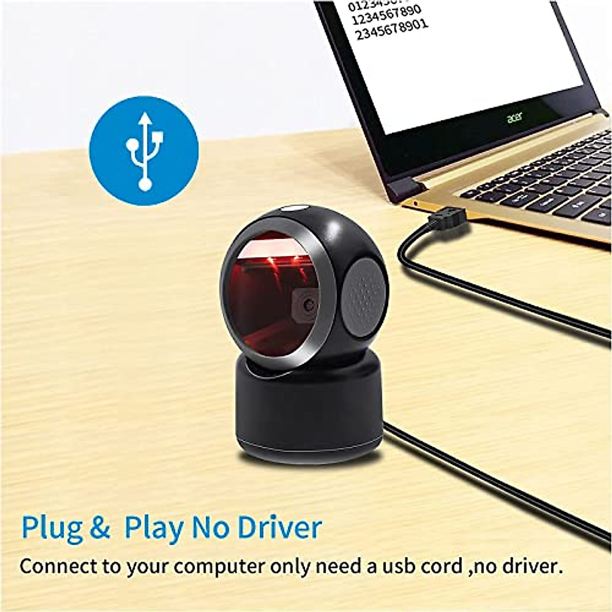 Hands-Free 2D QR Barcode Scanner | Auto-Sensing USB POS