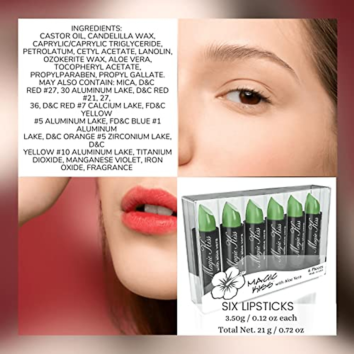 Magic Kiss Lipstick Set Aloe Vera Color Changing Green