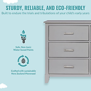 Dream On Me Universal Double Dresser in Pebble Grey, Kids Bedroom Dresser, Six Drawers Dresser, Mid-Century Modern, Made of Solid, Sustainable Pinewood, Easy Assembly
