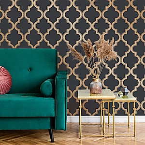 Tempaper Midnight & Metallic Gold Marrakesh Removable Peel and Stick Wallpaper, 20.5 in X 16.5 ft, Made in the USA