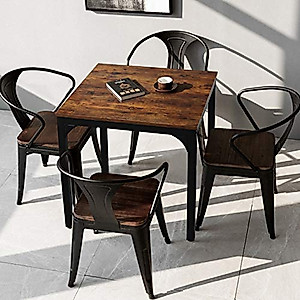 MUPATER Square Industrial Kitchen Dining Table for Small Spaces, Dining Table Desk with Stable Metal Sturdy Construction, 27.6''W x 27.6''L x 29.5''H, Rustic Brown
