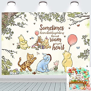 Classic Bear Backdrop 1st Birthday Cartoon Animal Honey Bear Forest Friends Photography Background Boy Girls Newborn Party Decorations Supplies Cake Table Banner 7x5FT, 7x5FT(210x150cm)