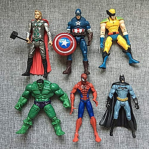 DLRICH Superhero Action Figures/6 PCS Action Figure Set ， Spiderman, Superman, Hulk, Thor, Ironman, Captain America PVC Figures Toys Hero Cake Wholesaler Theme Party Supplies