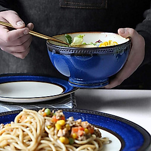 Ceramics Dinnerware Sets, Plates, Bowls and Mugs | 8 Pieces Kiln Glaze Dinner Sets - Indigo Porcelain Combination Set for Restaurant Family Party Christmas