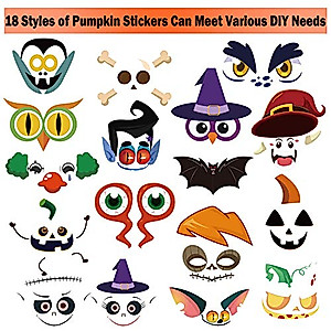 Aneco 18 Sets Halloween Foam Pumpkin Craft Kit DIY Halloween Arts Foam Pumpkin with Pumpkin Expression Stickers for Halloween Fun Home Activities