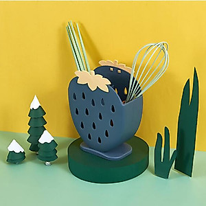 Hoshen Household Tableware /kitchenware Storage Cage, Kitchen Standing Chopstick Cage, Double-Compartment Drain Chopstick Cage，Strawberry Shape，Dark Blue