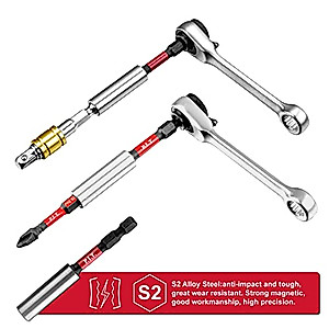 P.I.T. 1/4 Inch Micro Ratchet with 1/4", 3/8", and 1/2" Drive Socket Adapter Bit Set, Impact Phillips Driver Bit Magnetic Extension Bit, For putting together furniture,scooters or bikes