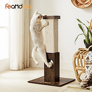 Feandrea Cat Scratching Post, Cat Scratcher for Indoor Cats, 28.7 Inches Tall, Furniture Scratching Deterrent Sisal Scratch Pole with Toy, Rustic Brown UPCA021X01