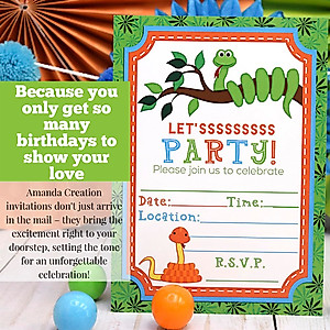 Snake Themed Birthday Party Invitations, 20 5x7 Fill In Cards with Twenty White Envelopes by AmandaCreation