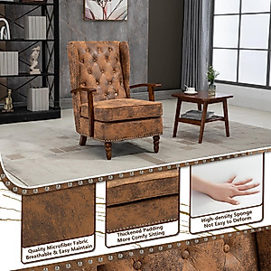 Mid Century Accent Chair Set of 2, Modern Wingback Comfy Armchair with Tufted Back and Nailhead Trim, Upholstered Sofa Arm Chair for Living Room, Bedroom, Office, Reading Room, Lounge, Coffee