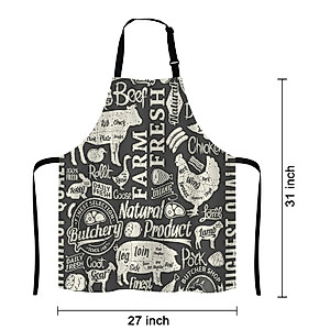 Lefolen Butcher Butchery Animal Adjustable Bib Apron Kitchen Cooking Baking Gardening Apron for Women Men
