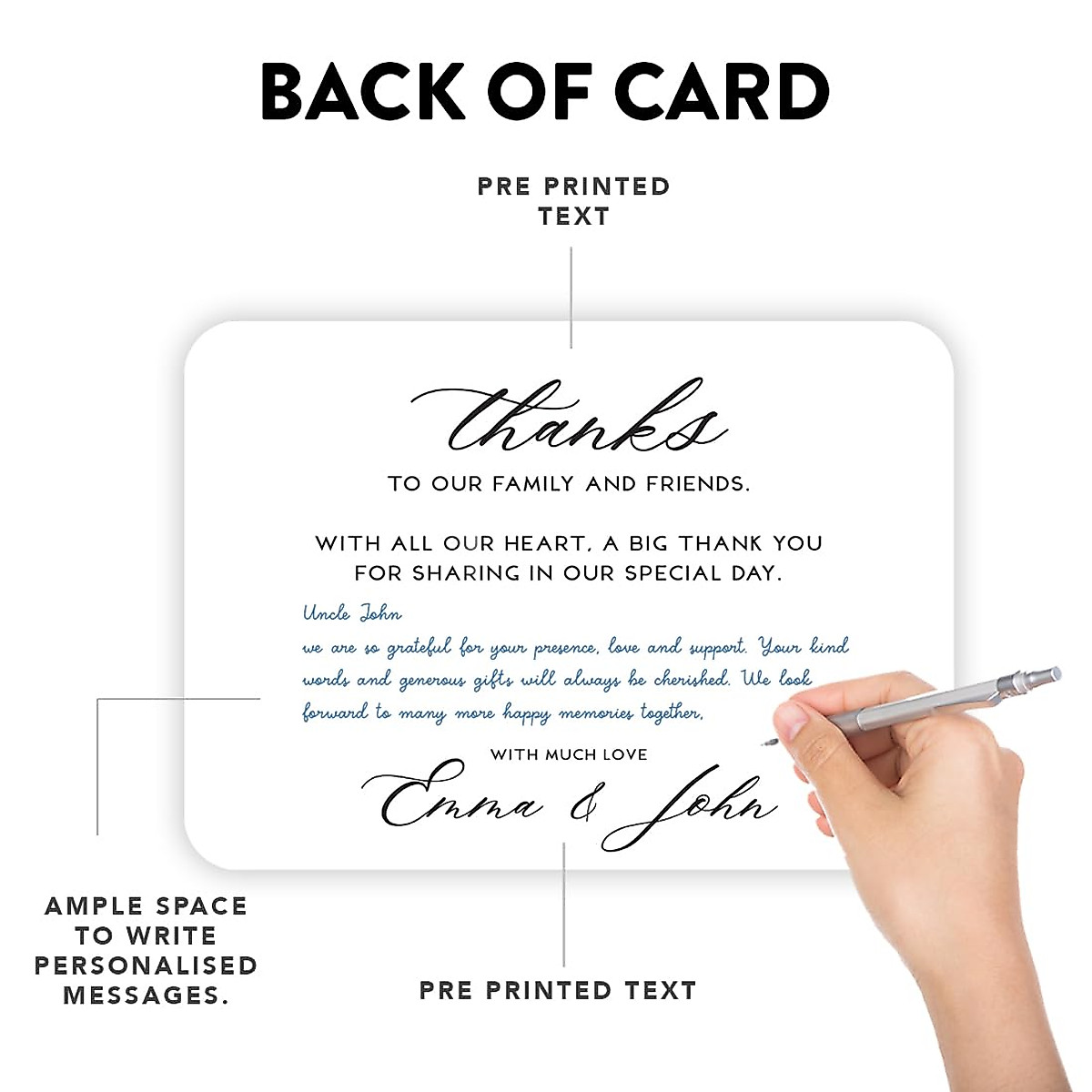 Andaz Press 5x7 Inch Photo Personalized Wedding Thank You Cards With Envelopes, Classic Wedding Thank You Card With Message, Customized Thank You Cards,Wedding Thank You Notes Bulk 24 Pack Made in USA