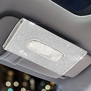 HYL World Bling Car Sun Visor Tissue Box Holder,Leather Crystals Napkin Holder Paper Towel Cover Case Car Accesories for Women,B-White